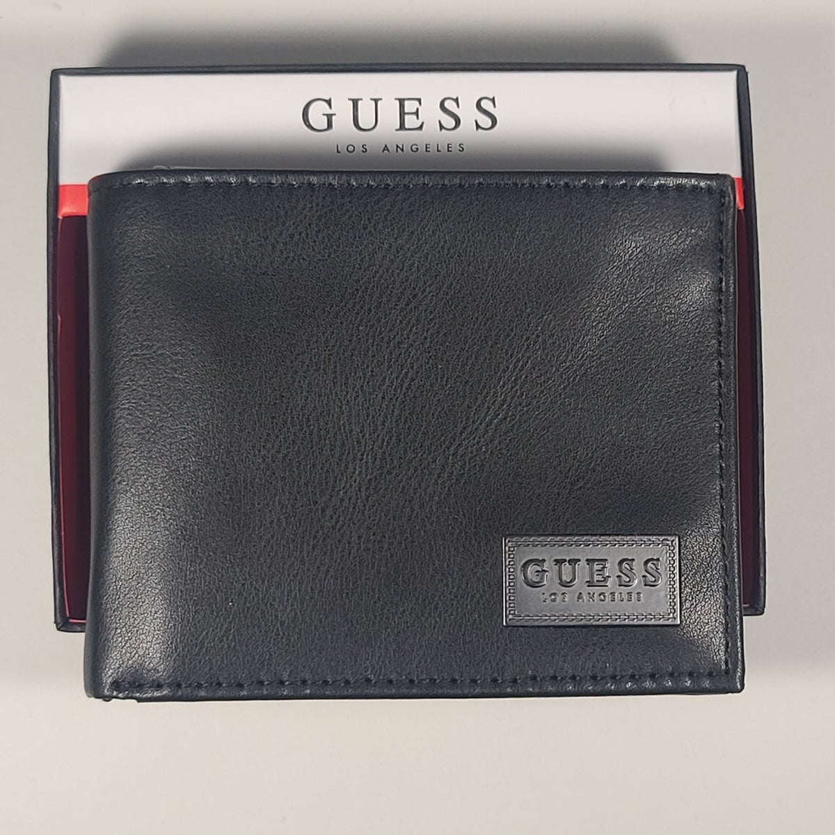 Guess Los Angeles Men's Bifold Guess Stamp Logo Leather Wallet Black P