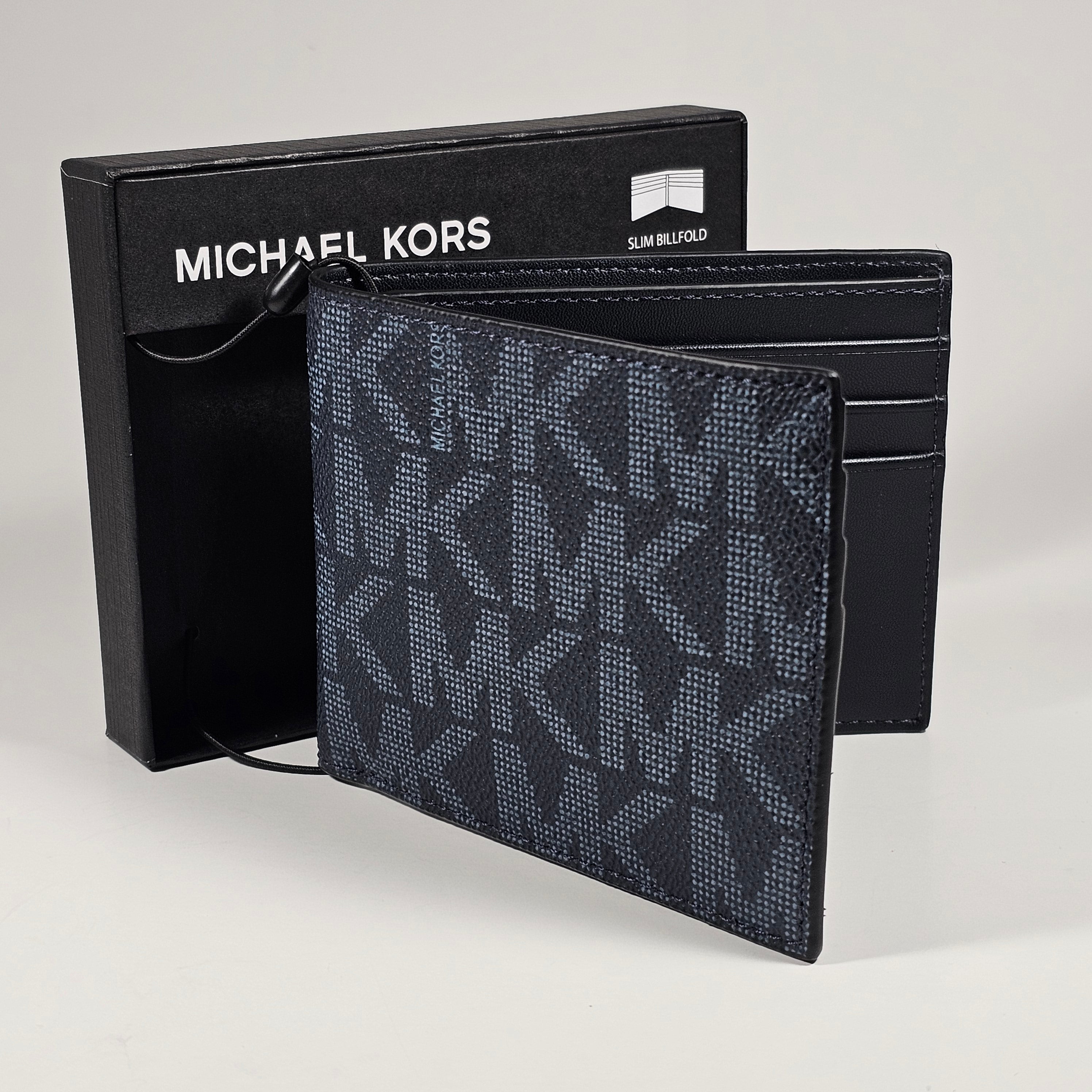 Michael Kors Men's "Jet Set" Bifold Admiral And Pale Blue MK Canvas Sl ...