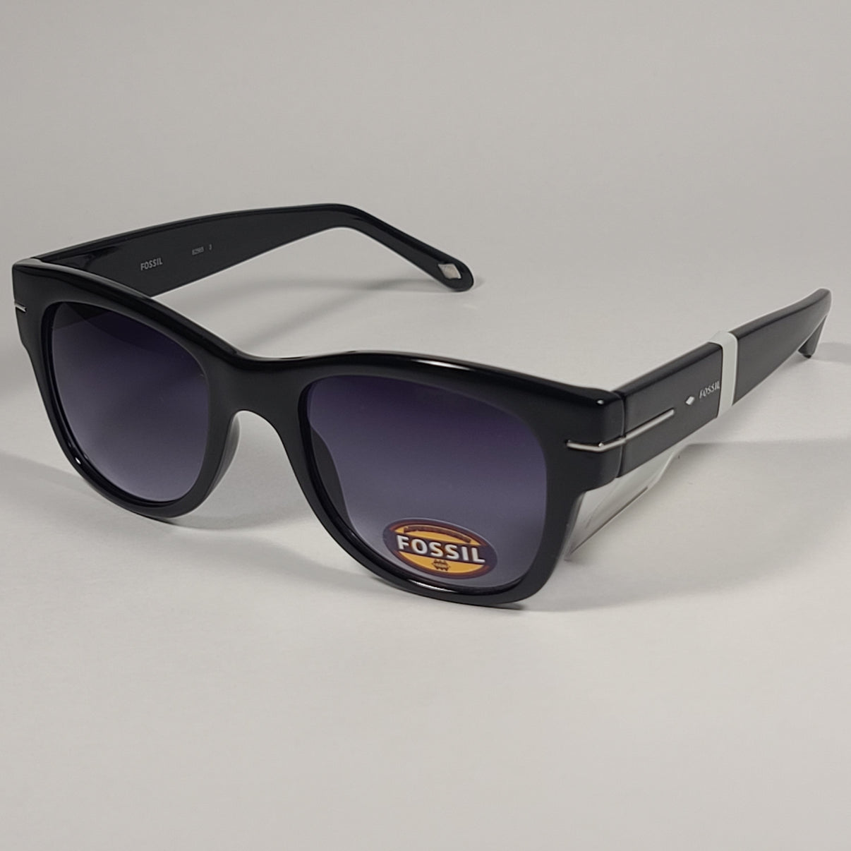 Fossil FW17 Square Sunglasses Shiny Black Frame Smoke Gradient Lens ...